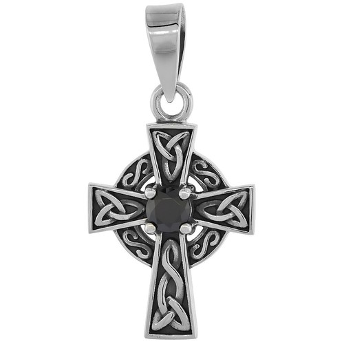 925 Sterling Silver CZ Celtic Cross w/ Trinity Motif Pendant 1 (25mm ...