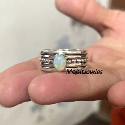 Opal Spinner Ring, Spinning Ring, 925 Sterling Silver, Anxiety Ring ...