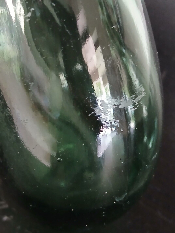 2 Green Glass Flask Flat Bottles 8.3" Tall Vintage | eBay