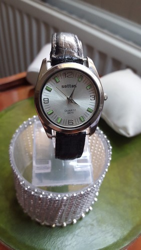 mens sottas wrist-watch in chrome & silver face black strap nice watch ...
