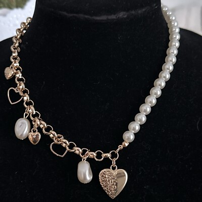 J CREW Oyster Pearl Gold Charm Class Heart Necklace BRAND NEW BID 4 ...