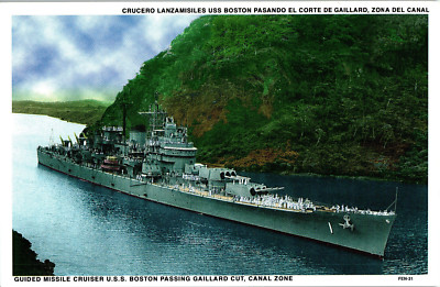 USS Boston CAG-1 at Gaillard Cut Canal Zone Postcard Guided Missile ...