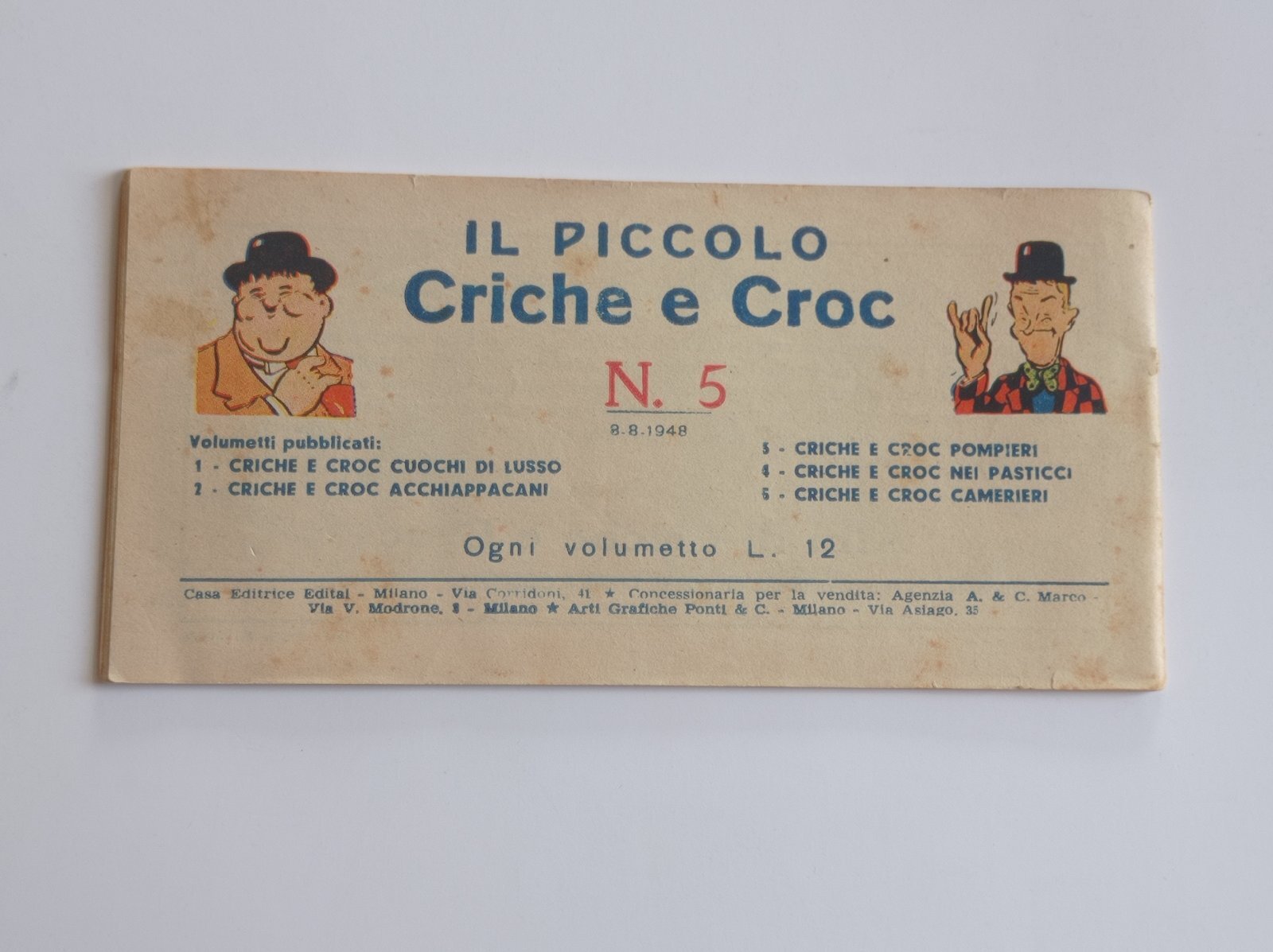 fumetto striscia originale IL PICCOLO CRICHE E CROC numero 5 Camerieri ...