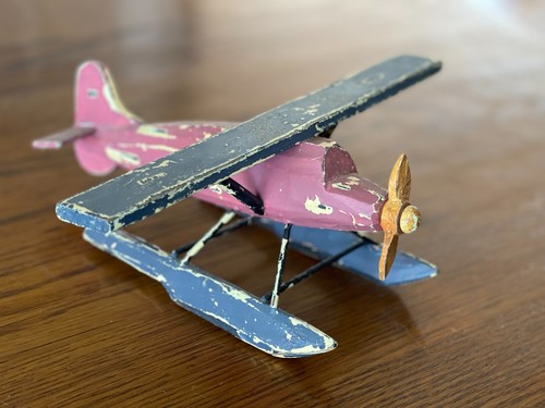 Vintage Handmade Folk Art Wood Float Plane Airplane Model Hand Painted ...