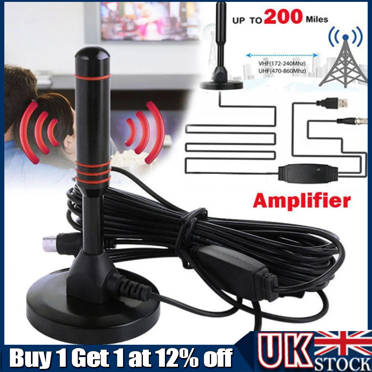 UK Best Portable TV Antenna Indoor Outdoor Digital HD Freeview Aerial ...