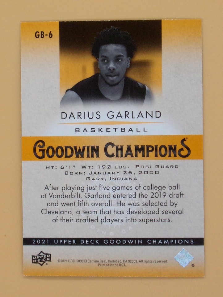 2021 Upper Deck Goodwin Champions Darius Garland All-World Basketball ...