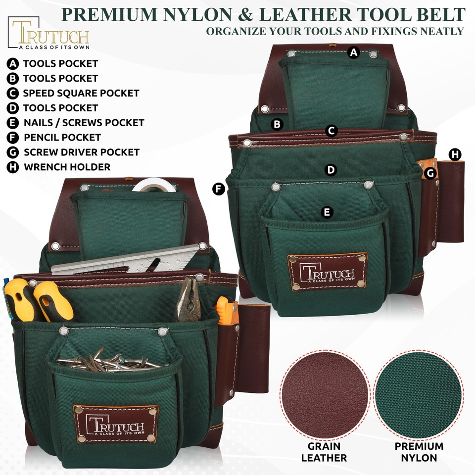 TRUTUCH Nylon and Leather Tool Belt | Framing Tool Bags | Nylon Tool ...