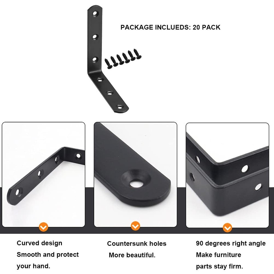 20PCS Black L Brackets 3.1"x3.1" Heavy Duty Corner Brace Right Angle ...