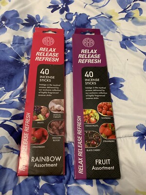 2x Relax Release Refresh 40 Incense Sticks (Fruit Assortment)& (Rainbow ...
