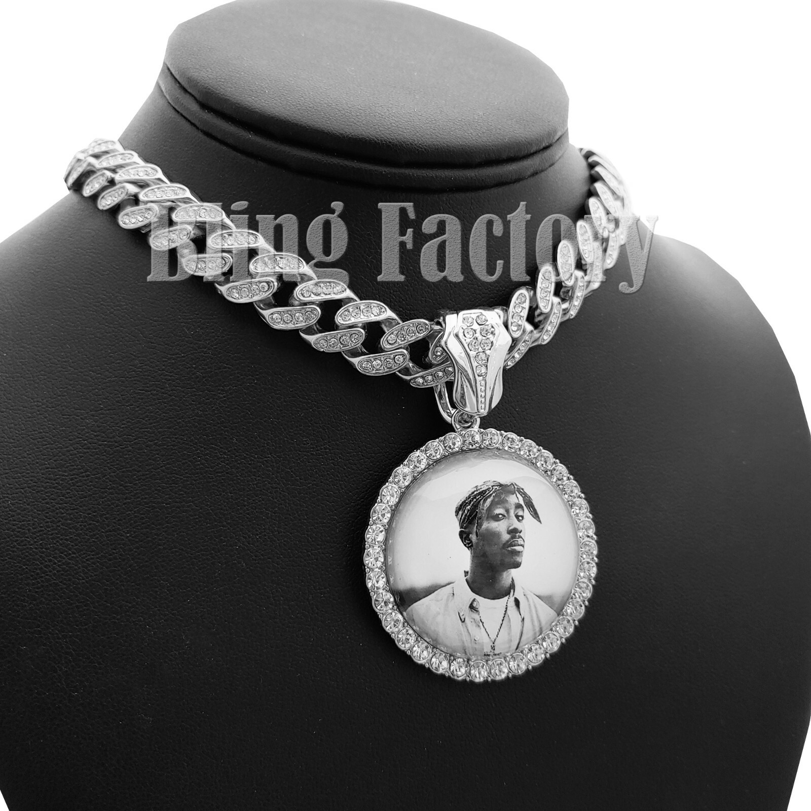 Hip Hop 2Pac Picture Frame Charm & 18" Iced Box Lock Cuban Choker Chain ...