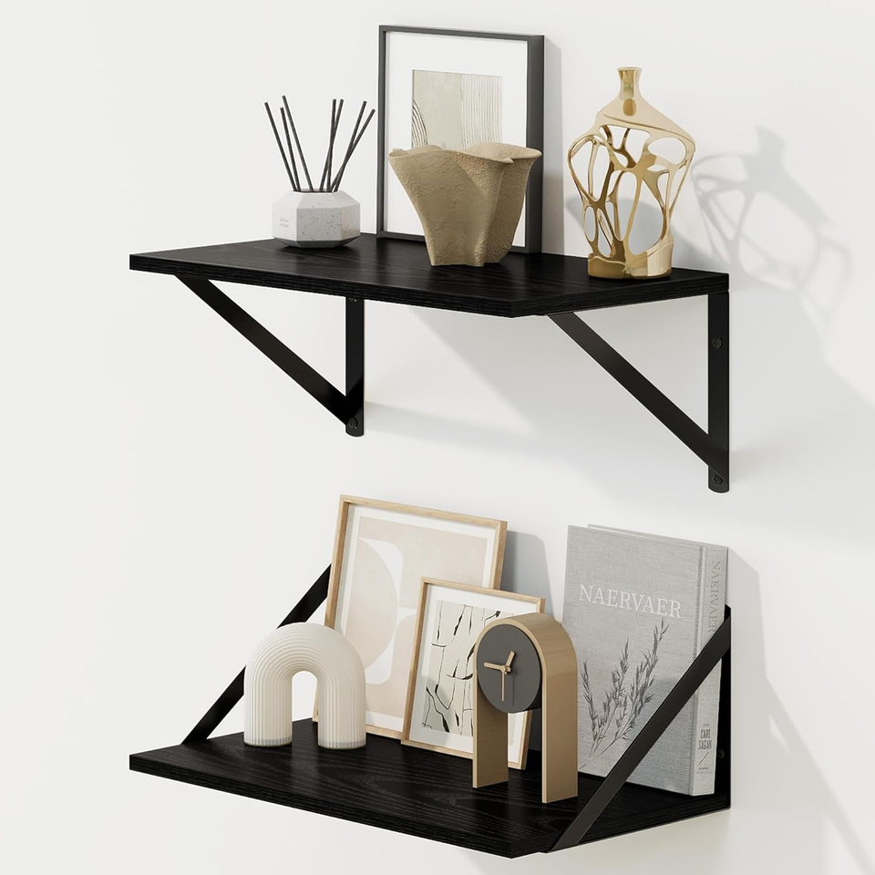 Deep Floating Shelves for Wall, 16W X 8D Wall Mounted Shelves Set of 2 ...