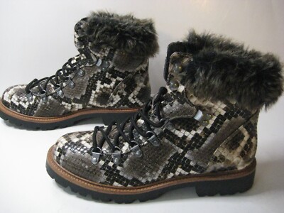 Report Ankle Boots Everest Rock Snakeskin Brown Faux Fur Trim Boots ...