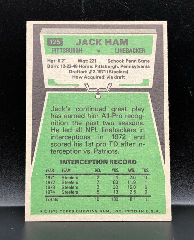 1975 Topps JACK HAM Card No. 125 Crease-Free NM Pittsburgh Steelers | eBay
