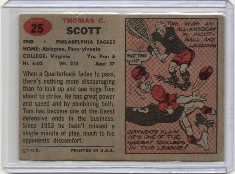 TOM SCOTT 1957 TOPPS FOOTBALL CARD #25 EAGLES VG+ A115 | eBay