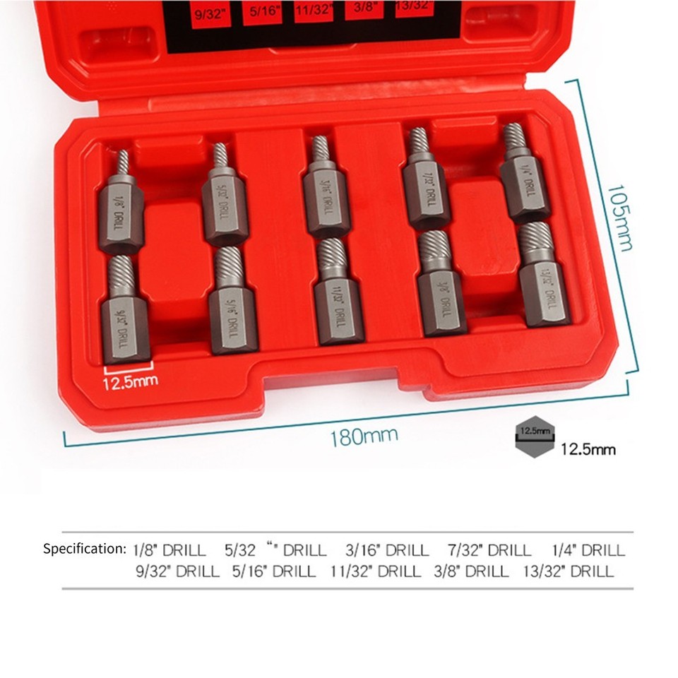 Heavy Duty Screw Extractor Set with Hex Head 10pcs for Damaged Broken ...