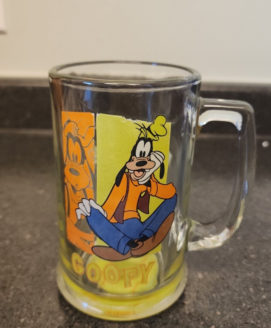 GOOFY CLEAR GLASS 12 OZ. ROOT BEER / SODA VINTAGE MUG WALT DISNEYLAND ...