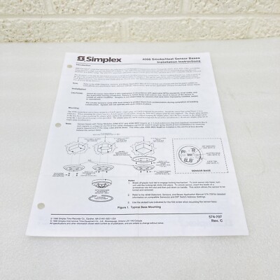 SIMPLEX 4098 Smoke/Heat Sensor Bases Installation Instructions • VGUC‼ ...