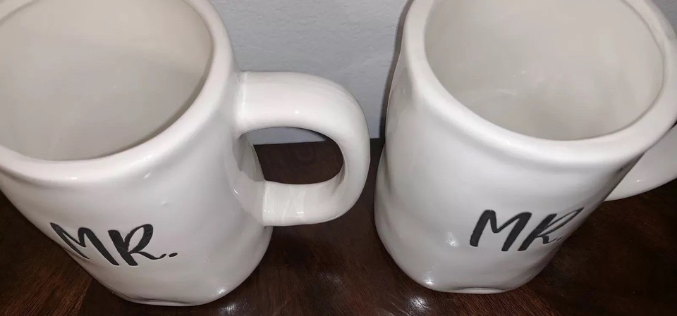 Mr. & Mr. Coffee Mugs Cups Set White Country Chic Kitchen Valentines ...