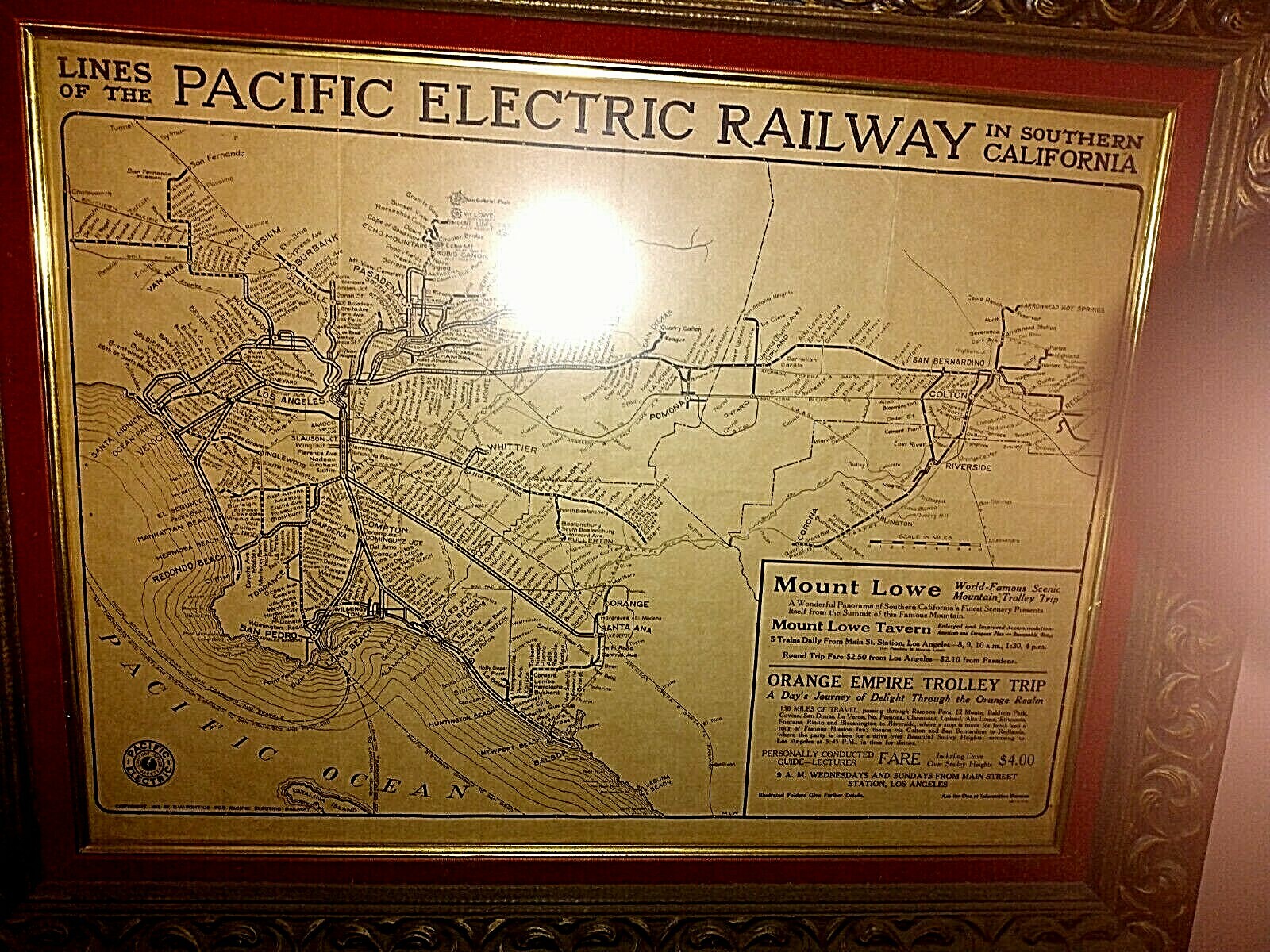 ANTIQUE ORIG. PROMO 1912 PACIFIC ELECTRIC RAIL MAP SO CAL/MT LOWE ...