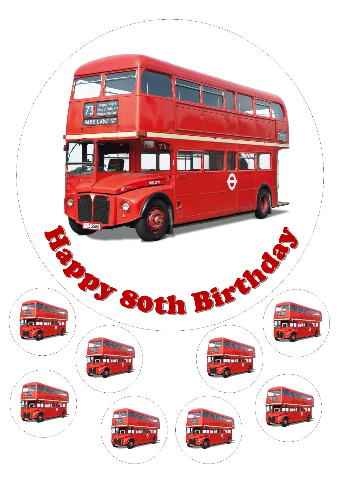 London Bus edible 7.5 Inch Round Iced Icing Cake Topper + 8 cupcake ...