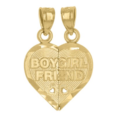 14Kt Yellow Gold Diamond-Cut Boy Girl Friend Broken Heart Charm Pendant ...