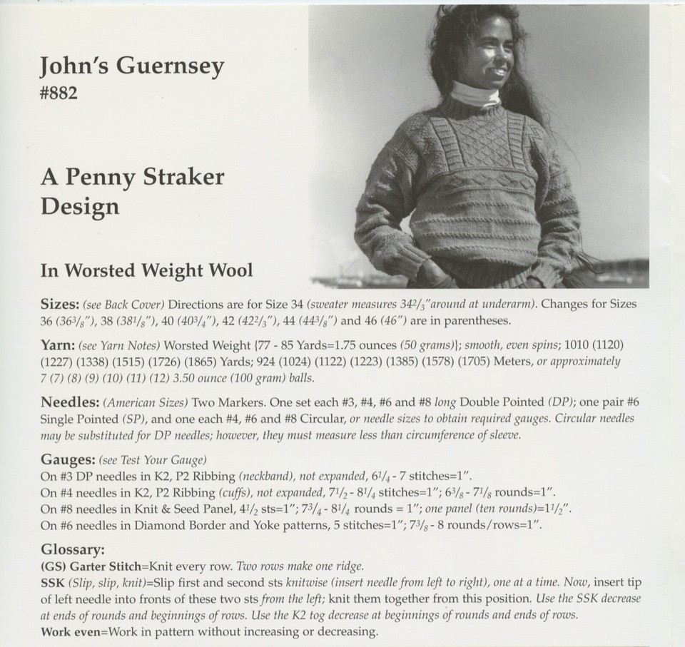 A Classic Straker Design Knitting Pattern 882 John's Guernsey Men Women ...
