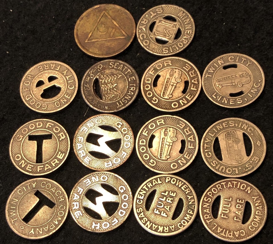 Rare Collectible Set 14 Antique Bus Train Tram & Gambling Tokens | eBay