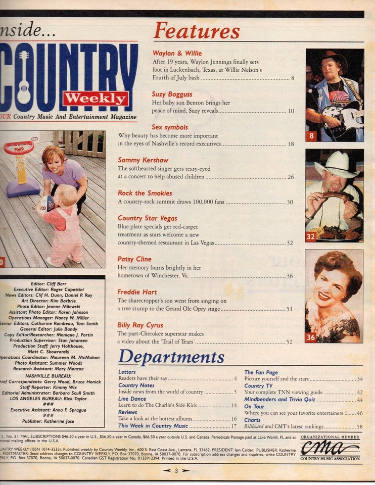 Country Weekly Magazine July 30 1996 Getting Sexy Patsy Cline Willie ...