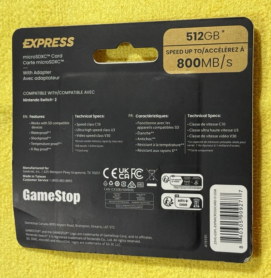 Nintendo Switch 2 GameStop 512GB Express Micro SD Card for Switch 2 ...
