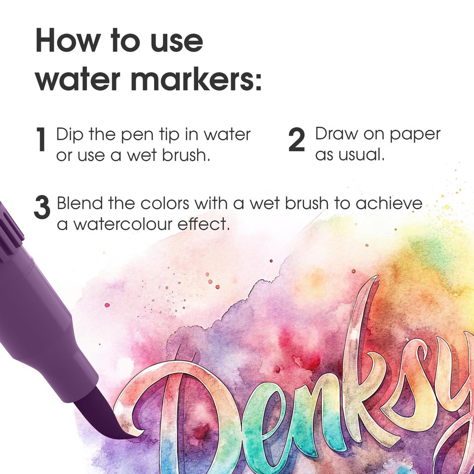24 Dual Tip Watercolor Markers Brush Pens and Fineliner Set – Water ...
