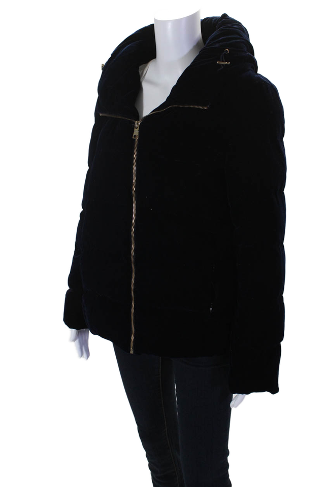 Zara Basic Womens Quilted Textured Full Zip Hood Puffer Jacket Navy ...