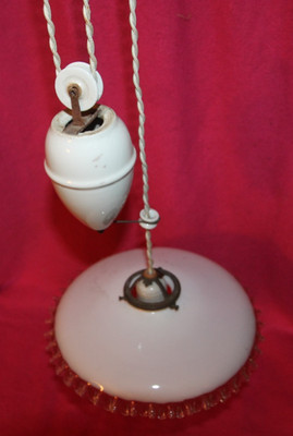 French Antique Light Fitting And Shade Rise And Fall Original Milk ...