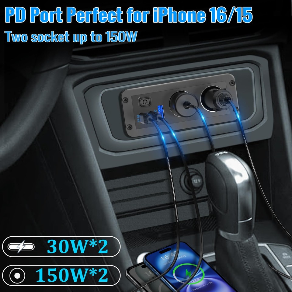 Dual Cigarette Lighter Socket 12V Splitter Panel 78W 12V USB Outlet ...