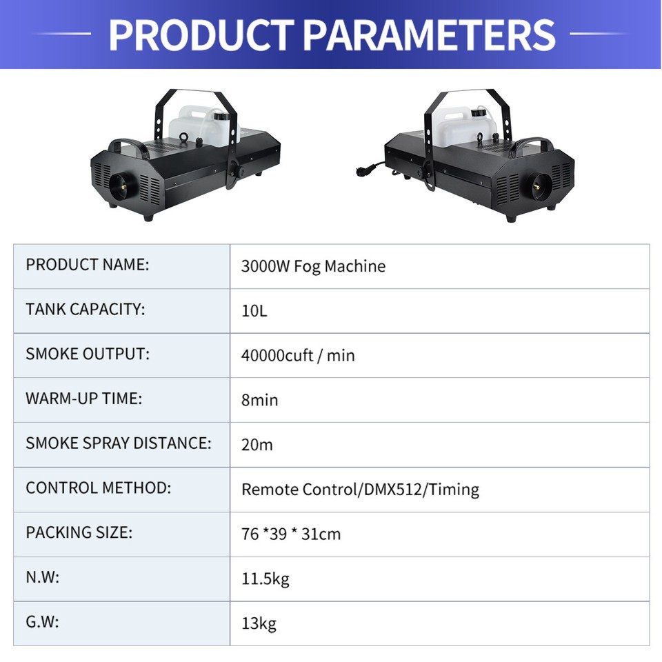 3000W DMX Fog Machine Stage Fogger Smoke Machine DJ Fog Smoke Effect w ...