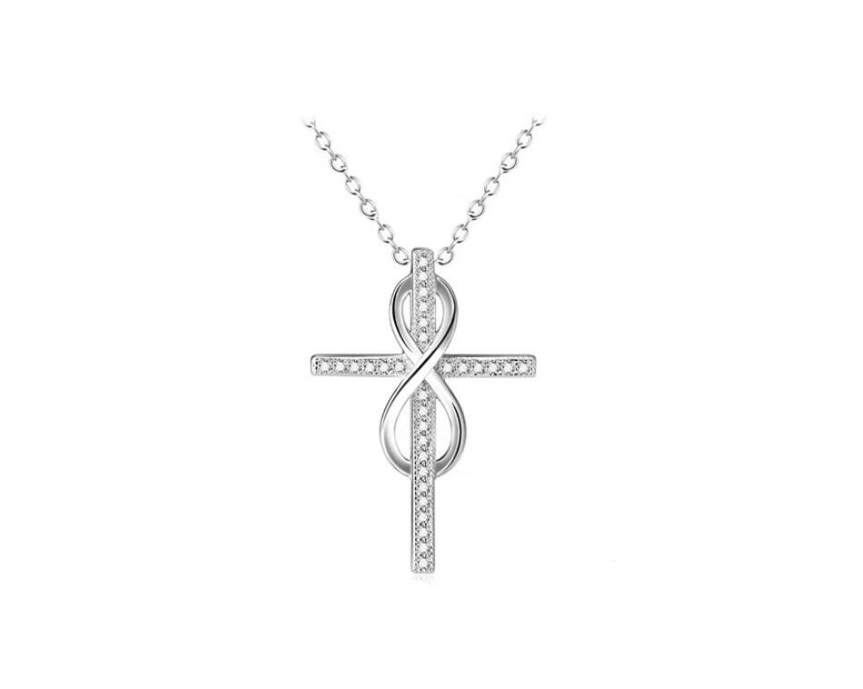 Faith Cross Infinity Symbol Silver SP Pave Cubic Zirconia Pendant ...