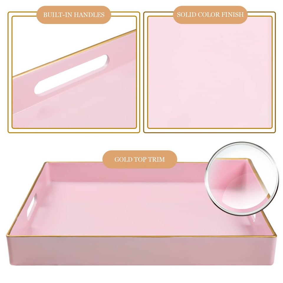 Decorative Tray Pink Serving Tray With Handles Coffee Table Tray Square ...
