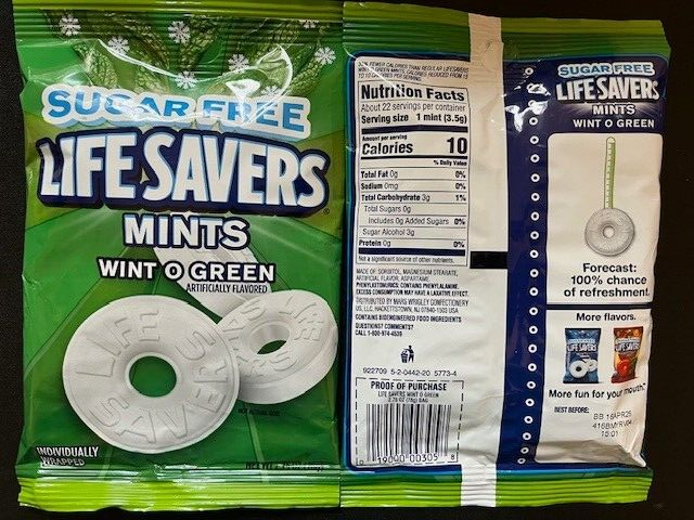 2X- LifeSavers SUGAR FREE Wint O Green Mints -Wintergreen Flavored Hard ...