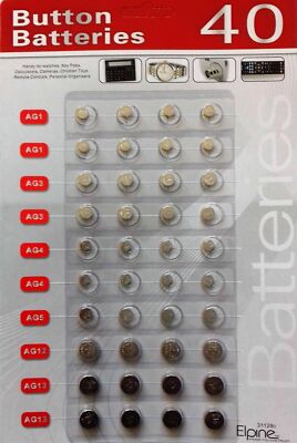 40 X ASSORTED BUTTON CELL BATTERIES WATCHES, GAMES FOBS car remotes ...
