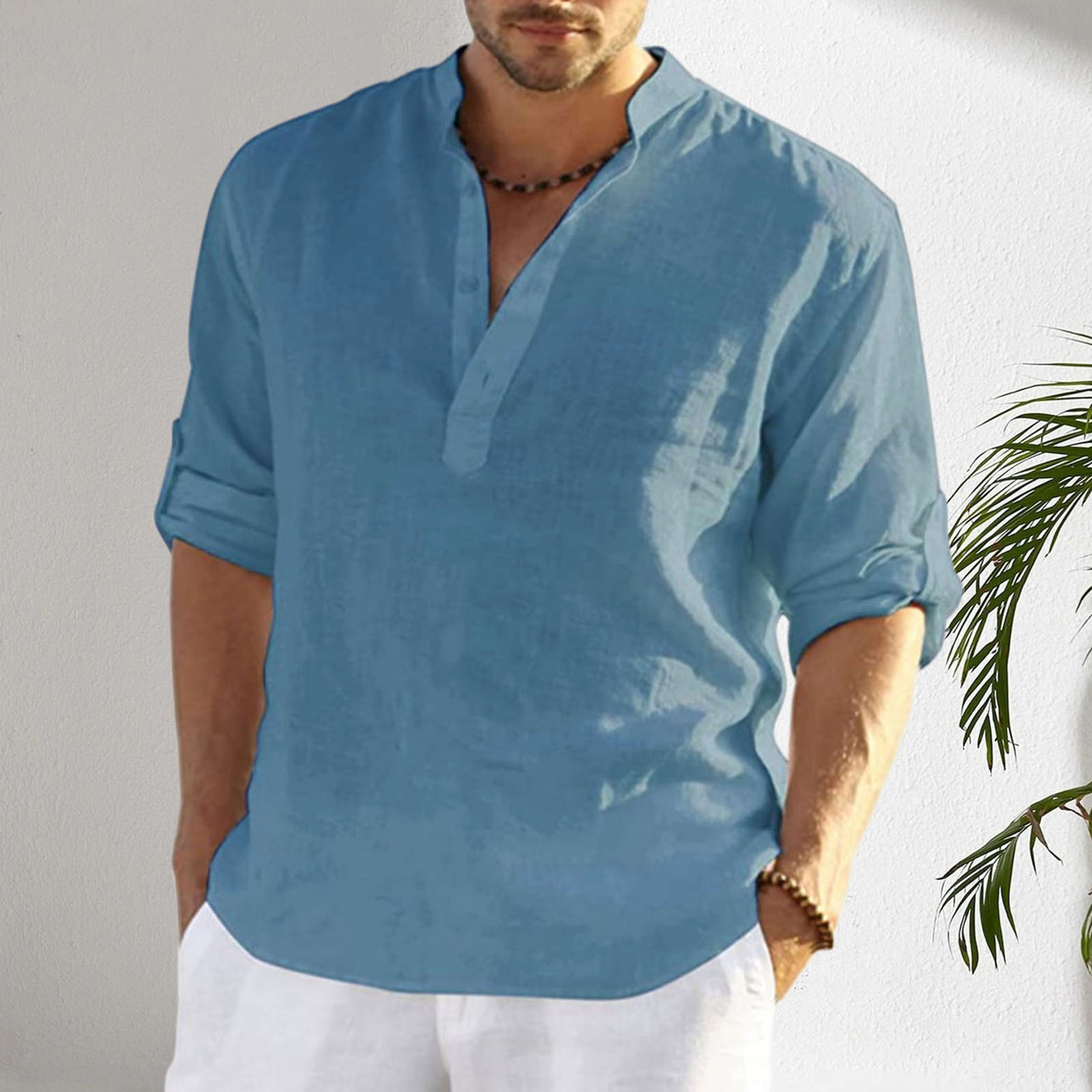 Men Summer Shirt Loose Match Pants Buttons Plus Size Men Top Soft | eBay