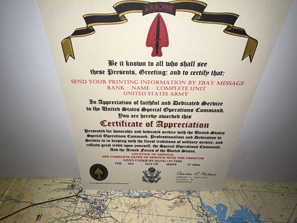 USSOCOM / U.S. SPECIAL OPERATIONS COMMAND - CERTIFICATE OF APPRECIATION ...