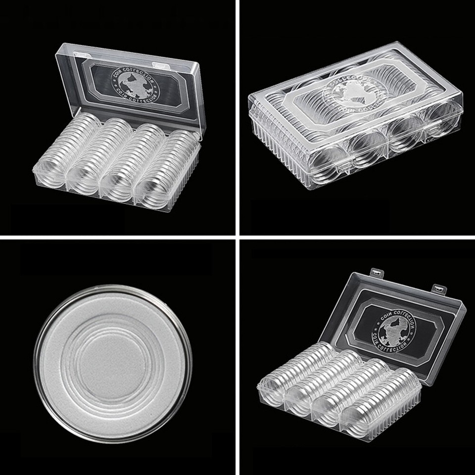 60 PCS PLASTIC CLEAR COIN CAPSULES - FOR COINS SIZE from 19mm to 41mm ...