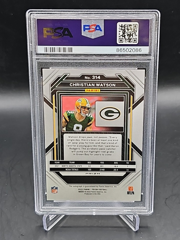 2022 Panini Prizm Christian Watson Silver Autograph #314 RC PSA 8 ...