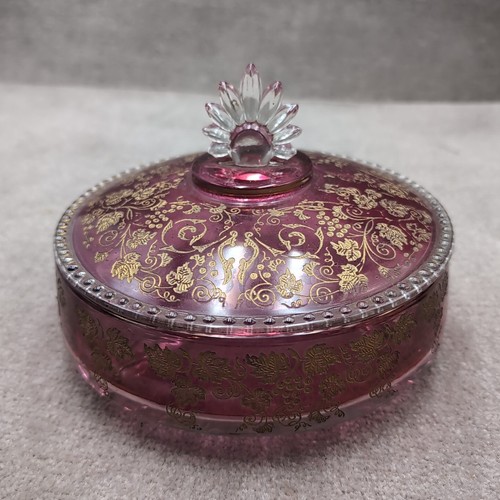 Flashed Cranberry Red Etched Leaves in Gold Divided 7" Rare Glass Candy Tray | eBay