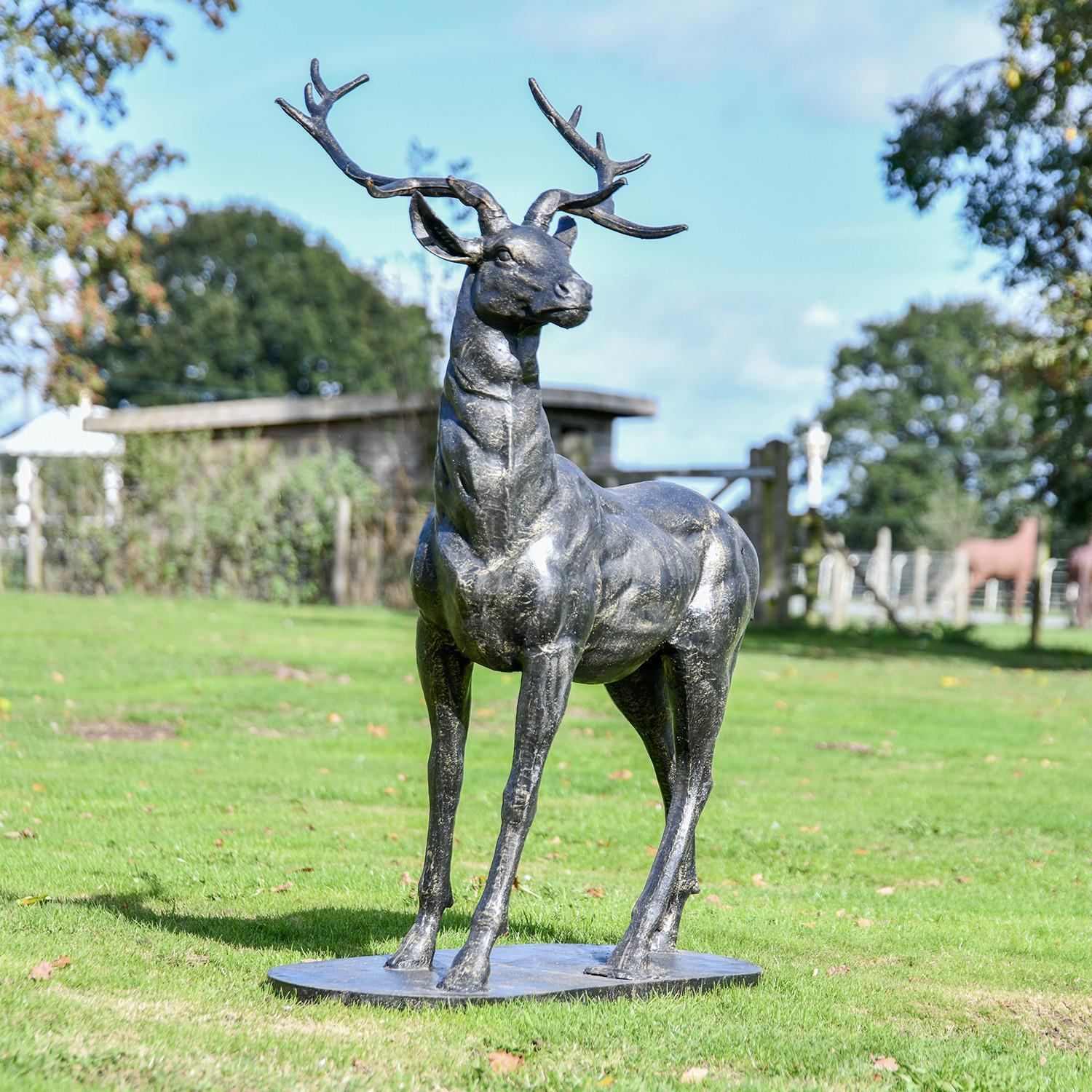 Exclusive Life-Size Stag Looking Left Garden Sculpture - Aluminium ...
