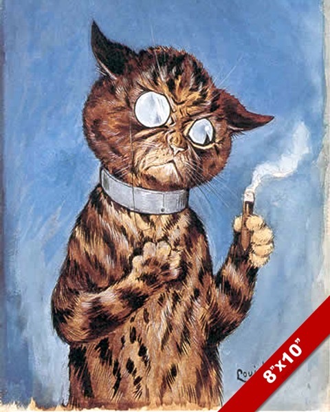 SMOKING SOPHISTICATE TOMCAT TOM LOUIS WAIN PAINTING CAT ART REAL CANVAS ...