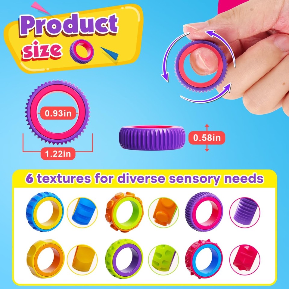24-Pack Textured Sensory Finger Rings, Quiet Fidget Toys for Kids ...