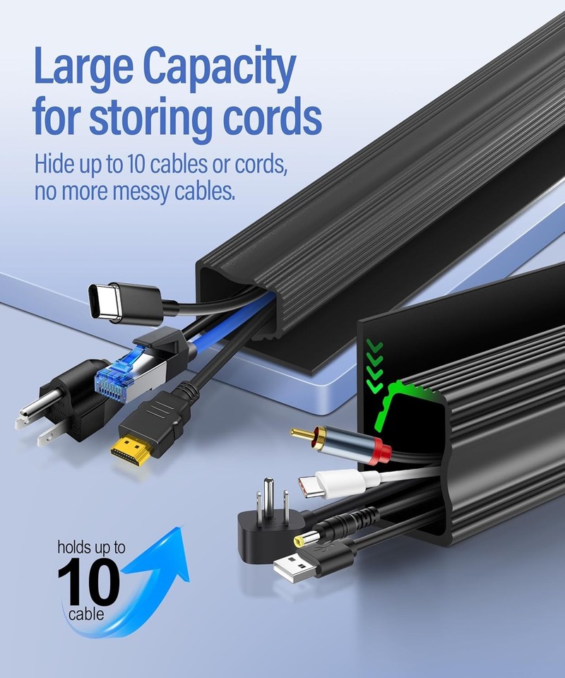 6 Pack Under Desk Cable Management Kit, J Channel Cable Raceway with ...