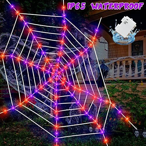 Halloween Spider Web Lights Decoration 12Ft Lighted Spider Web Giant ...
