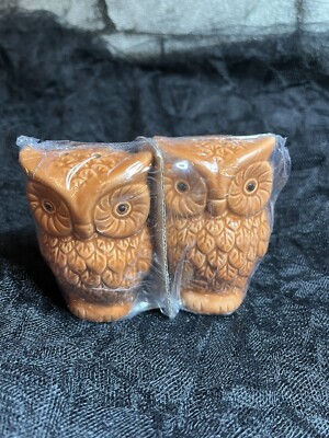 Ceramic Brown Rust Owl Salt and Pepper Shakers Fall Autumn Holiday 3 ...