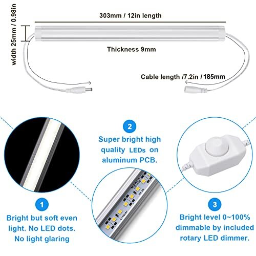 LED Lighting Kit 6 PCS 12" Light Bar 31W Daylight White 5000K Cabinet ...